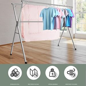 HYNAWIN Clothes Drying Racks, Upgraded Stainless Steel Laundry Drying Rack, Heavy Duty Collapsible Garment Rack, Clothes Storage Rack for Indoor Outdoor, 2M/79 in