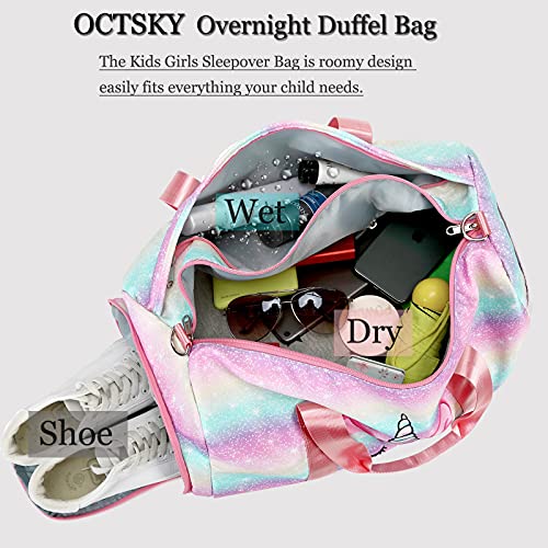 Dance Bag Girls Gymnastics Bag Kids Overnight Duffle Bag Unicorn Gym Sports Ballet Bag with Shoe Compartments, Kids Travel Weekender Sleepover Carry On Bag