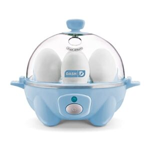 dash rapid egg cooker: 6 egg capacity electric egg cooker for hard boiled eggs, poached eggs, scrambled eggs, or omelets with auto shut off feature - dream blue