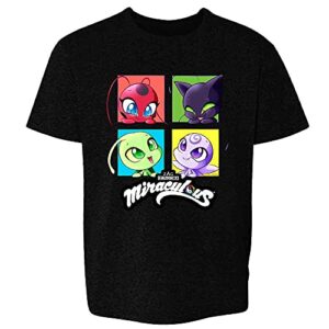 pop threads miraculous ladybug and cat noir merch kwamis tikki youth kids girl boy t-shirt black xs