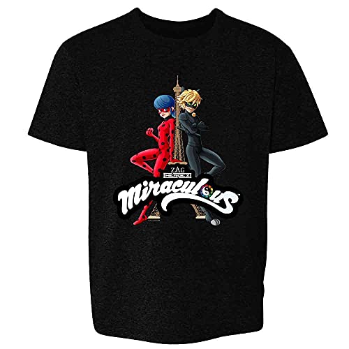 Pop Threads Miraculous Ladybug and Cat Noir Merch Eiffel Tower Youth Kids Girl Boy T-Shirt Black S