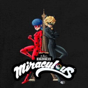 Pop Threads Miraculous Ladybug and Cat Noir Merch Eiffel Tower Youth Kids Girl Boy T-Shirt Black S