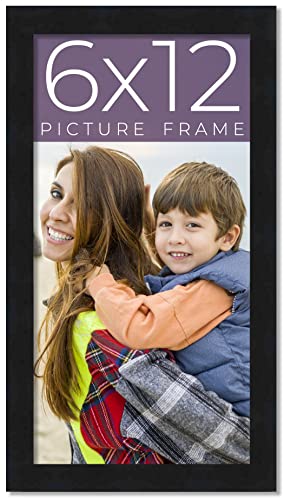 6x12 Frame Black Real Wood Picture Frame Width 0.75 Inches | Interior Frame Depth 0.5 Inches | Black Mid Century Photo Frame Complete with UV Acrylic, Foam Board Backing & Hanging Hardware