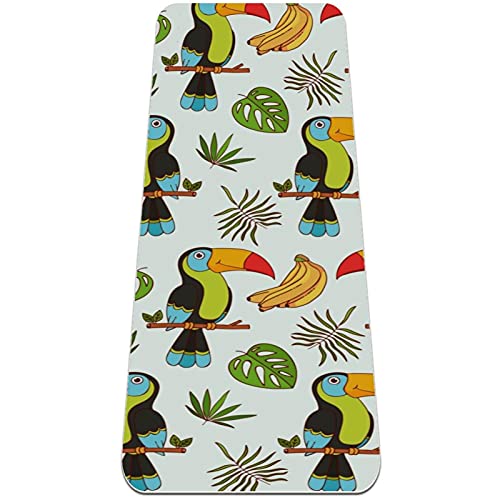 Thick Non Slip Exercise & Fitness 1/4 yoga mat with Toucans Bird Rest Tropical Leaves Pattern Print for Yoga Pilates & Floor Fitness Exercise (61x183cm)