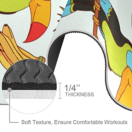 Thick Non Slip Exercise & Fitness 1/4 yoga mat with Toucans Bird Rest Tropical Leaves Pattern Print for Yoga Pilates & Floor Fitness Exercise (61x183cm)