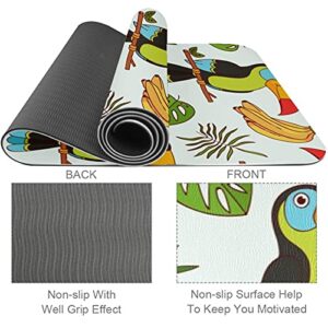 Thick Non Slip Exercise & Fitness 1/4 yoga mat with Toucans Bird Rest Tropical Leaves Pattern Print for Yoga Pilates & Floor Fitness Exercise (61x183cm)