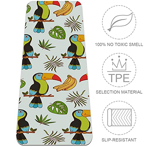 Thick Non Slip Exercise & Fitness 1/4 yoga mat with Toucans Bird Rest Tropical Leaves Pattern Print for Yoga Pilates & Floor Fitness Exercise (61x183cm)