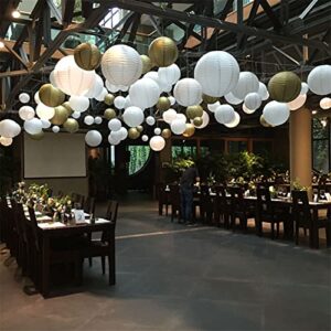 Lifyn2 Lantern 30 pcs 6"-14" White Gold Papier lampion Wedding Paper Lantern Chinese lanterne Indoor Outdoor Party Event Hanging DIY Decor