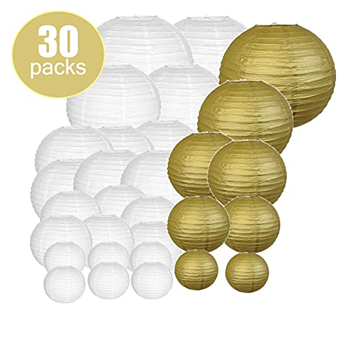 Lifyn2 Lantern 30 pcs 6"-14" White Gold Papier lampion Wedding Paper Lantern Chinese lanterne Indoor Outdoor Party Event Hanging DIY Decor