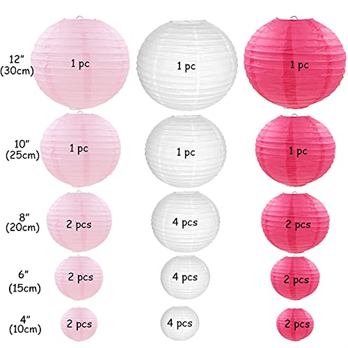 Lantern 30 pcs 4"-12" White Light Pink Rose Paper Lantern Chinese Javanese Round lanterne Papier lampion Wedding Outdoor Hanging Decor