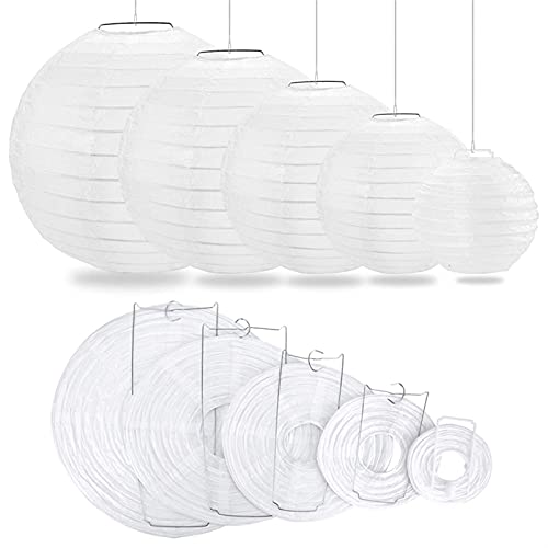 Lantern 30 Pcs 4 inch-12 inch White Paper Lantern Chinese Lanterne Papier Lampion Wedding Party Halloween Christmas Event Hanging Decor (Color : White)