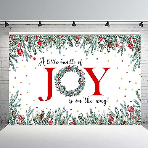 MEHOFOND 7x5ft Christmas Boy Girl Baby Shower Backdrop A Little Bundle of Joy is On The Way Red Xmas Winter Wonderland Photography Background Cake Table Decoration Photoshoot Studio Banner