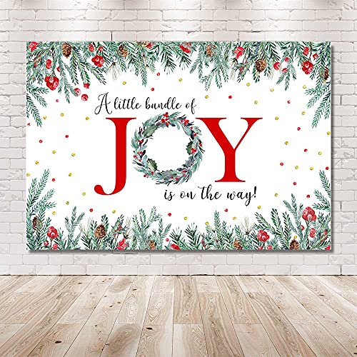 MEHOFOND 7x5ft Christmas Boy Girl Baby Shower Backdrop A Little Bundle of Joy is On The Way Red Xmas Winter Wonderland Photography Background Cake Table Decoration Photoshoot Studio Banner