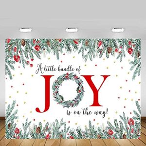 MEHOFOND 7x5ft Christmas Boy Girl Baby Shower Backdrop A Little Bundle of Joy is On The Way Red Xmas Winter Wonderland Photography Background Cake Table Decoration Photoshoot Studio Banner