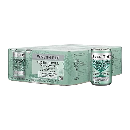 Fever Tree Elderflower Tonic Water - Premium Quality Mixer - Refreshing Beverage for Cocktails & Mocktails. Naturally Sourced Ingredients, No Artificial Sweeteners or Colors - 150 ML Cans - Pack of 24