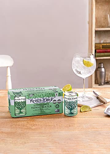 Fever Tree Elderflower Tonic Water - Premium Quality Mixer - Refreshing Beverage for Cocktails & Mocktails. Naturally Sourced Ingredients, No Artificial Sweeteners or Colors - 150 ML Cans - Pack of 24