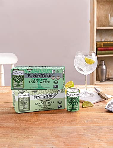 Fever Tree Elderflower Tonic Water - Premium Quality Mixer - Refreshing Beverage for Cocktails & Mocktails. Naturally Sourced Ingredients, No Artificial Sweeteners or Colors - 150 ML Cans - Pack of 24