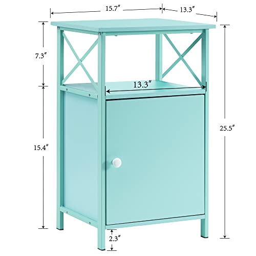 VECELO Tall Side Storage, Large Capacity Bedside Nightstand for Living Room, Bedroom,Office,Easy to Assemble,Set of 2, End Table with Cabinet, Teal