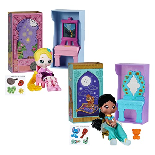 SWEET SEAMS 6" Soft Rag Doll Amazon Exclusive Bundle Pack – 2pc Toy | Disney Princess, Tangled Rapunzel and Art Studio Playset Plus Aladdin-Jasmine Vanity Playset