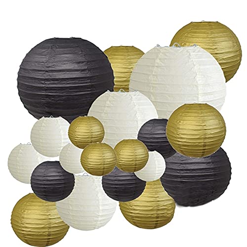 YXYX Chinese Lanterns 2021 Decorative Party Paper Lanterns 20 Pcs Gold White Black Round Japanese/Chinese Lantern Lanterne Papier for Wedding Outdoor Ceiling Decoration