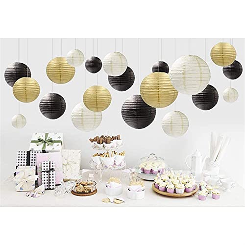 YXYX Chinese Lanterns 2021 Decorative Party Paper Lanterns 20 Pcs Gold White Black Round Japanese/Chinese Lantern Lanterne Papier for Wedding Outdoor Ceiling Decoration