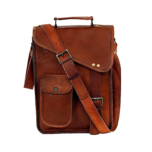 13" leather satchel tablet bag laptop case office briefcase messenger gift for men computer distressed shoulder bag