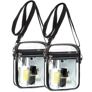 2 pcs clear crossbody purse bag stadium approved bag transparent shoulder bag for sports games concerts and festivals (black)