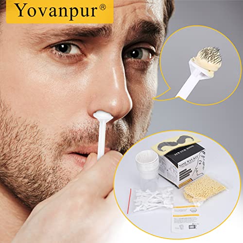 Nose Wax Kit for Men Women, Yovanpur Nose Hair Waxing Kit with 100g Nose Hair Wax Beads (15-20 USES), 20 Applicator, 15 Mustache Protector, 10 Paper Cups, 1 Measuring Cup - Easy, Quick and Painless