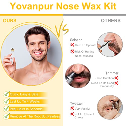 Nose Wax Kit for Men Women, Yovanpur Nose Hair Waxing Kit with 100g Nose Hair Wax Beads (15-20 USES), 20 Applicator, 15 Mustache Protector, 10 Paper Cups, 1 Measuring Cup - Easy, Quick and Painless