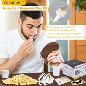 Nose Wax Kit for Men Women, Yovanpur Nose Hair Waxing Kit with 100g Nose Hair Wax Beads (15-20 USES), 20 Applicator, 15 Mustache Protector, 10 Paper Cups, 1 Measuring Cup - Easy, Quick and Painless