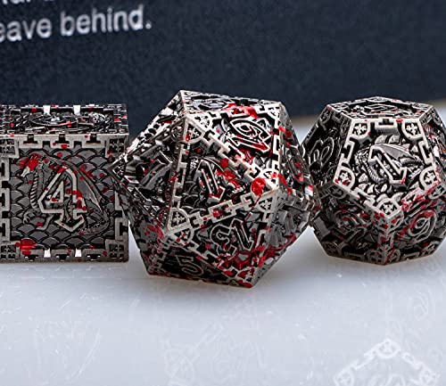 ARUOHHA DND Metal Dice Set with Gift Box, 7pcs Blood Polyhedral Dice Set Large Dungeons and Dragons D&D Dice RPG D+D Role Playing Dice 6 Sided Handmade D and D Dice D20 D12 D10 D8 D6 D4