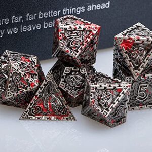 ARUOHHA DND Metal Dice Set with Gift Box, 7pcs Blood Polyhedral Dice Set Large Dungeons and Dragons D&D Dice RPG D+D Role Playing Dice 6 Sided Handmade D and D Dice D20 D12 D10 D8 D6 D4