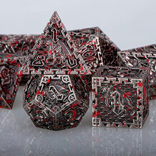 ARUOHHA DND Metal Dice Set with Gift Box, 7pcs Blood Polyhedral Dice Set Large Dungeons and Dragons D&D Dice RPG D+D Role Playing Dice 6 Sided Handmade D and D Dice D20 D12 D10 D8 D6 D4