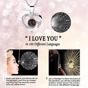 LOVCAS Valentines Preserved Real Rose with I Love You Necklace in 100 Languages Enchanted Flower Mothers Day Gifts from Son Gifts for Mom Wife Girlfriend Her on Birthday Women Gifts