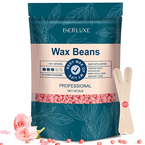 Wax Beads 2lb, EVERLUXE Hard Wax Beads for Hair Removal, Wax Beads Bulk for Fine Hair, Hard Wax for Facial Waxing, Hard Wax Beans for Brazilian, Bikini Waxing