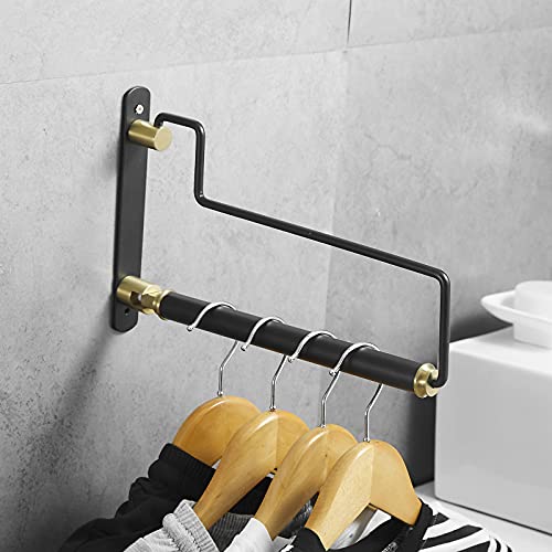 SHUNLI Drying Racks Folding Clothes Hanger Wall Mounted with 180°Swing Arm,Laundry Clothing Hanging Holder System Organizer Space Saver,Black and Gold