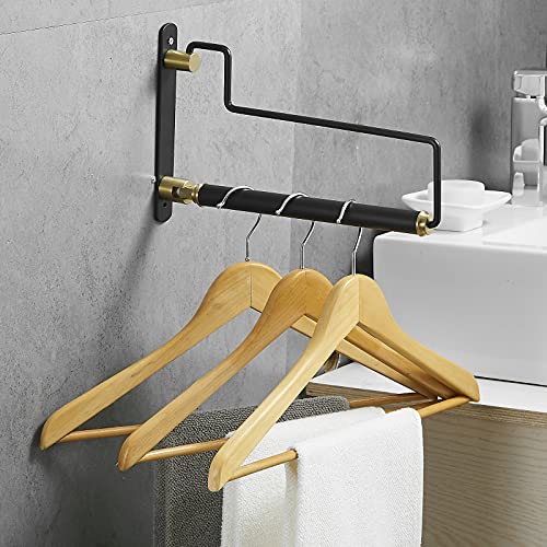 SHUNLI Drying Racks Folding Clothes Hanger Wall Mounted with 180°Swing Arm,Laundry Clothing Hanging Holder System Organizer Space Saver,Black and Gold