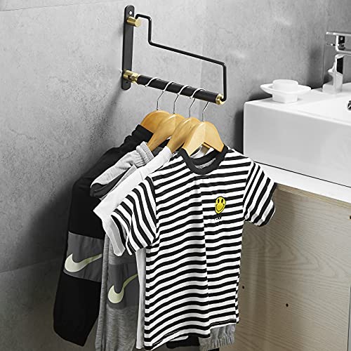 SHUNLI Drying Racks Folding Clothes Hanger Wall Mounted with 180°Swing Arm,Laundry Clothing Hanging Holder System Organizer Space Saver,Black and Gold