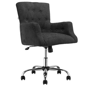 homcom mid back task chair, modern home office chair with tufted button design and padded armrests, swivel computer desk chair for study living room bedroom, carbon black