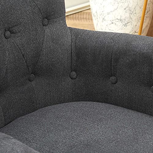 HOMCOM Mid Back Task Chair, Modern Home Office Chair with Tufted Button Design and Padded Armrests, Swivel Computer Desk Chair for Study Living Room Bedroom, Carbon Black