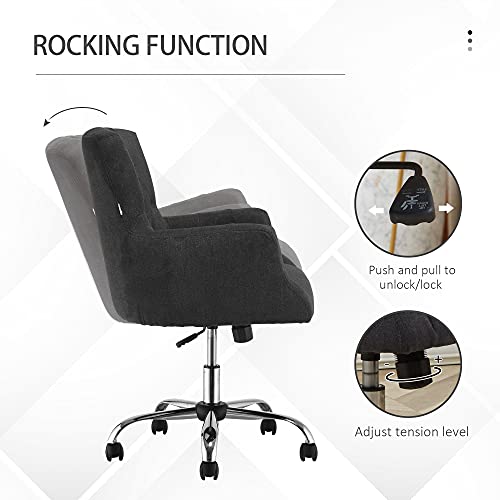 HOMCOM Mid Back Task Chair, Modern Home Office Chair with Tufted Button Design and Padded Armrests, Swivel Computer Desk Chair for Study Living Room Bedroom, Carbon Black