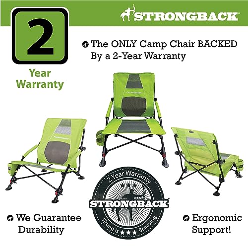 STRONGBACK Beach Chairs - Low Gravity Recliner 2.0 Portable Beach Chair - with Built-in Lumbar Support, Heavy Duty Folding Beach Chairs, Great for Travel, Lime Green/Gen 2