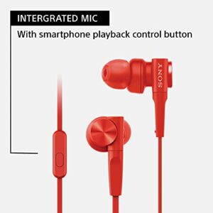 Sony MDRXB55AP Extra Bass Earbud Headphones/Headset with Mic for Phone Call, Red