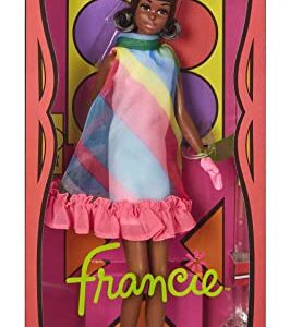 Barbie Signature Francie 1967 Doll Reproduction (11.5 in Brunette) with Striped Dress, Twist ‘n Turn Waist & Rooted Eyelashes, Gift for Collectors