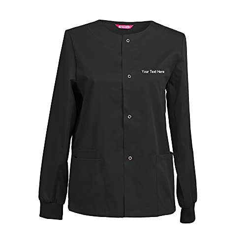 TAILOR'S Embroidered Women's Scrub Jacket Workwear Snap Front Warm-up Jacket Personalized with Your Text