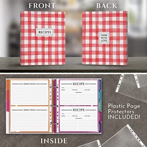 3 Ring Binder Set Plaid, Recipe Notebook with 50 Recipe Cards 4x6, Recipe Organizer Full Page Dividers and Plastic Page Covers, Recipe Book for Own Recipes Binder, Recipe Binder Kit