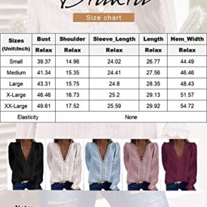 Diukia Women's Fashion Cute Swiss Dot Pom Pom Puff Long Sleeve Pullover Blouses Summer Sexy Lace Trim V Neck Blouse Tops Ladies Casual Loose Solid Chiffon Shirts Blouses for Autumn Spring Yellow XL