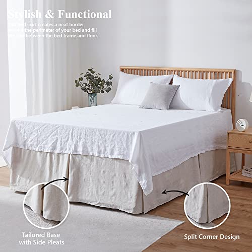 Simple&Opulence 100% Belgian Linen Bed Skirt with Classic 14 inch Tailored Drop Dust Ruffle, Easy Fit Breathable Premium Natural Flax- Basic Linen, California King