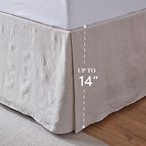 Simple&Opulence 100% Belgian Linen Bed Skirt with Classic 14 inch Tailored Drop Dust Ruffle, Easy Fit Breathable Premium Natural Flax- Basic Linen, California King