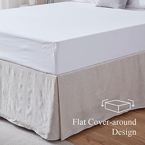 Simple&Opulence 100% Belgian Linen Bed Skirt with Classic 14 inch Tailored Drop Dust Ruffle, Easy Fit Breathable Premium Natural Flax- Basic Linen, California King